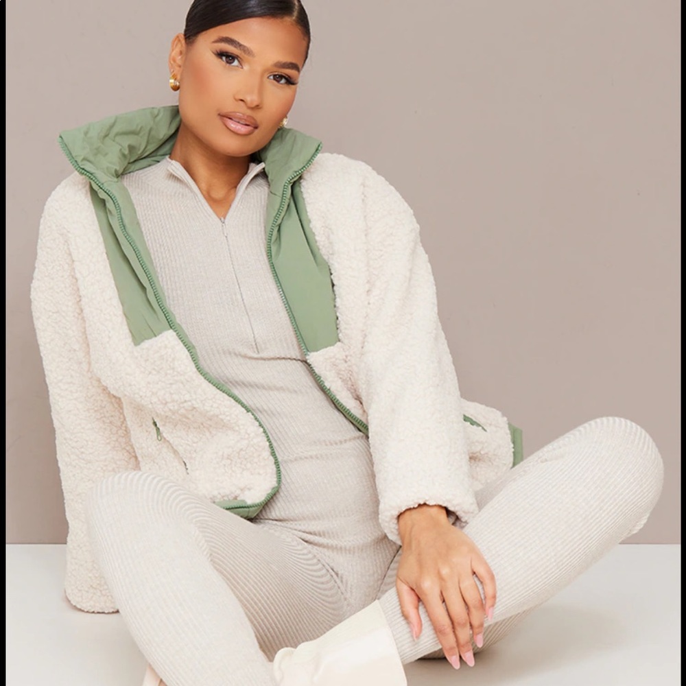 Sage Green Reversible Teddy Contrast Nylon Jacket - Gem